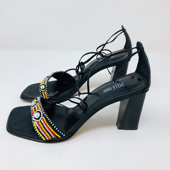 Pelle Moda | Shoes | Pella Moda Black Leather Ankle Wrap Sandals Size ...